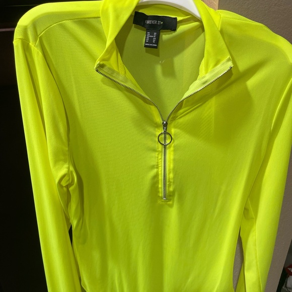 Forever 21 | Tops | Neon Yellow Long Sleeve Sheer Body Suit | Poshmark
